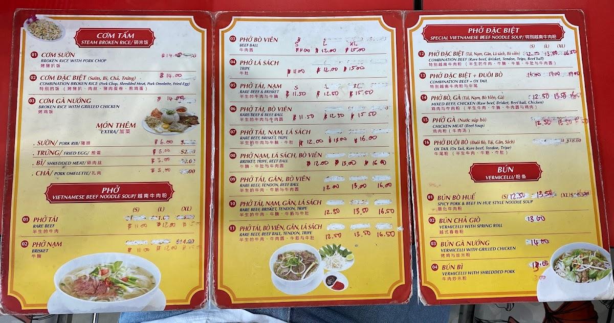 Menu at Pho Hong Tam restaurant, Rosewater