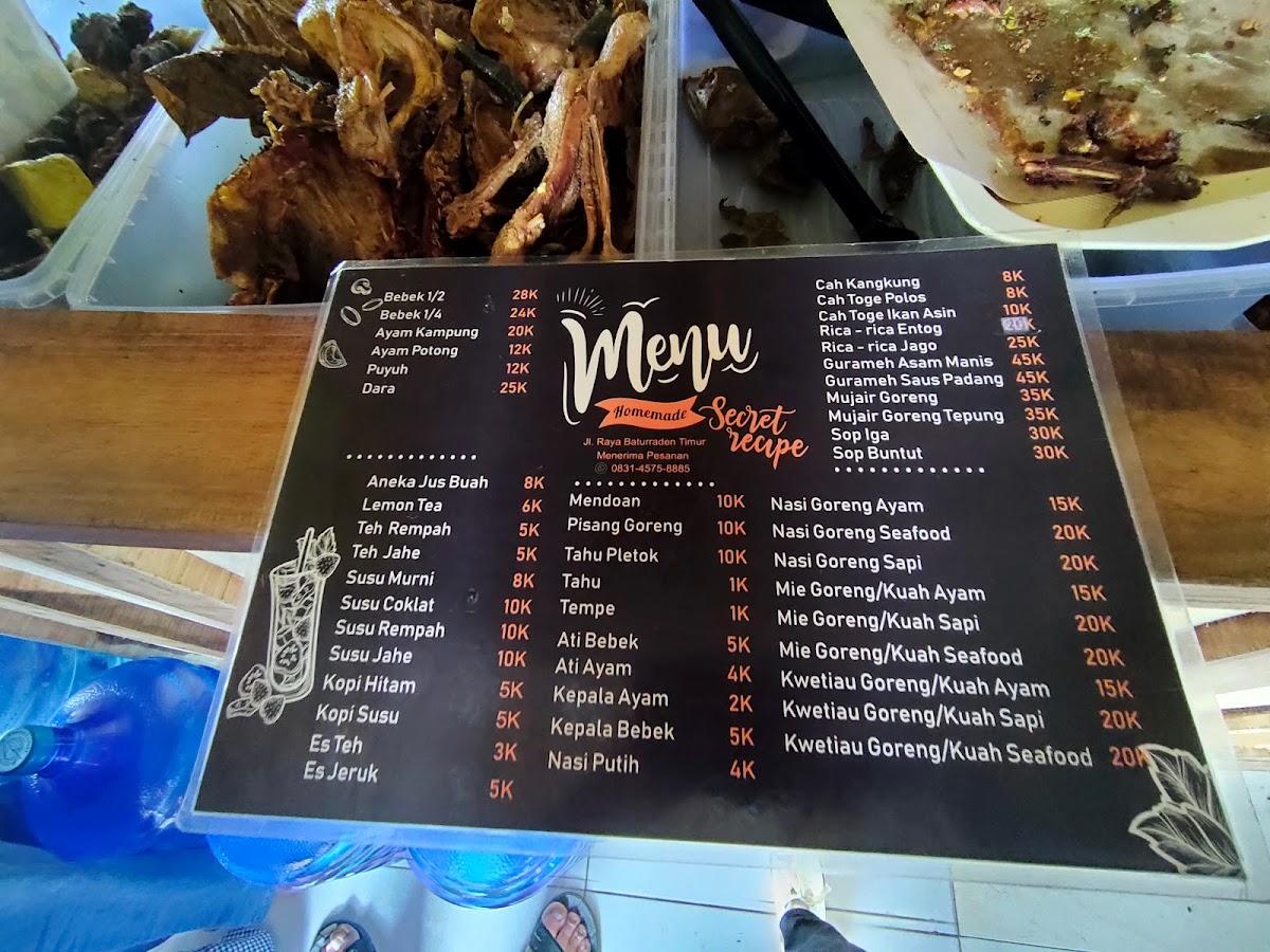 Menu at Bebek Goreng Lik Cip restaurant, Purwokerto