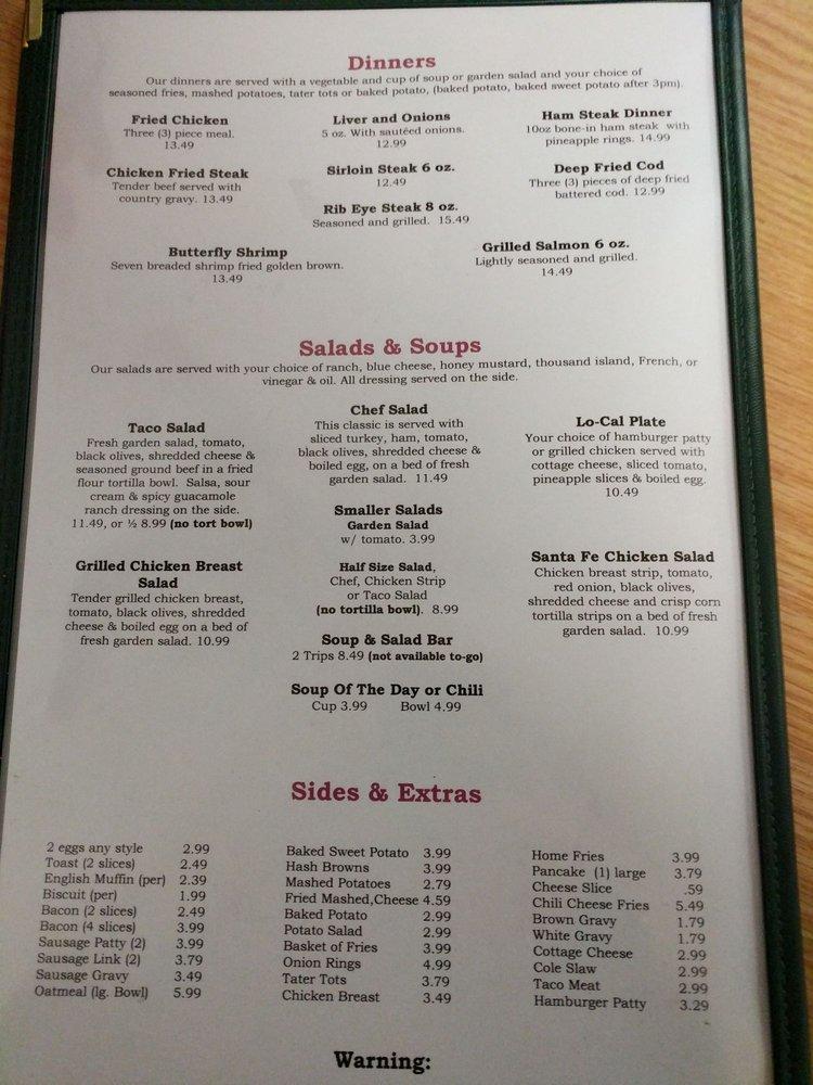 Menu at Mountain Quail Cafe, Quartzsite