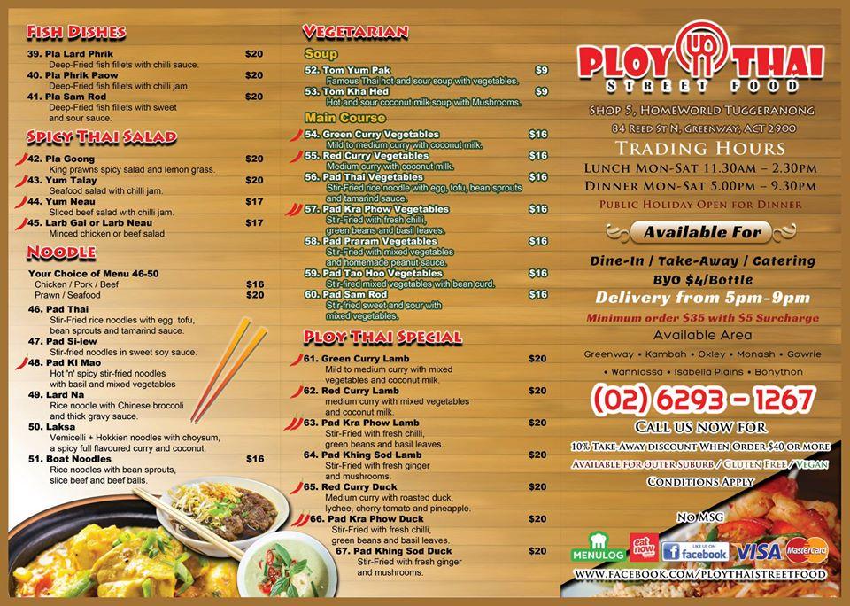 Menu at Ploy Thai Street Food restaurant, Greenway