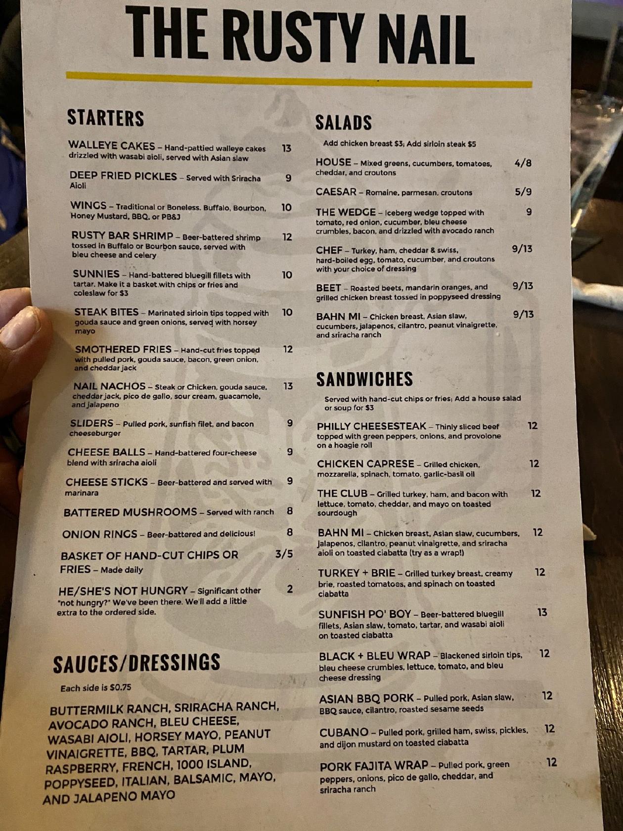 Menu at Rusty Nail pub & bar, Battle Lake