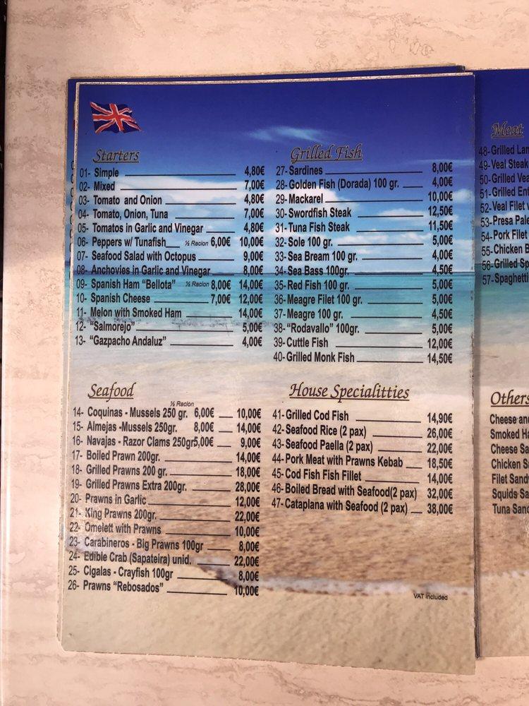 Menu at Chiringuito La Cabra I · Playa pub & bar, Isla Canela