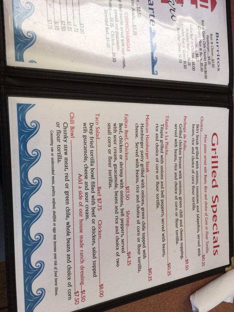 Menu at El Faro restaurant, Truth or Consequences