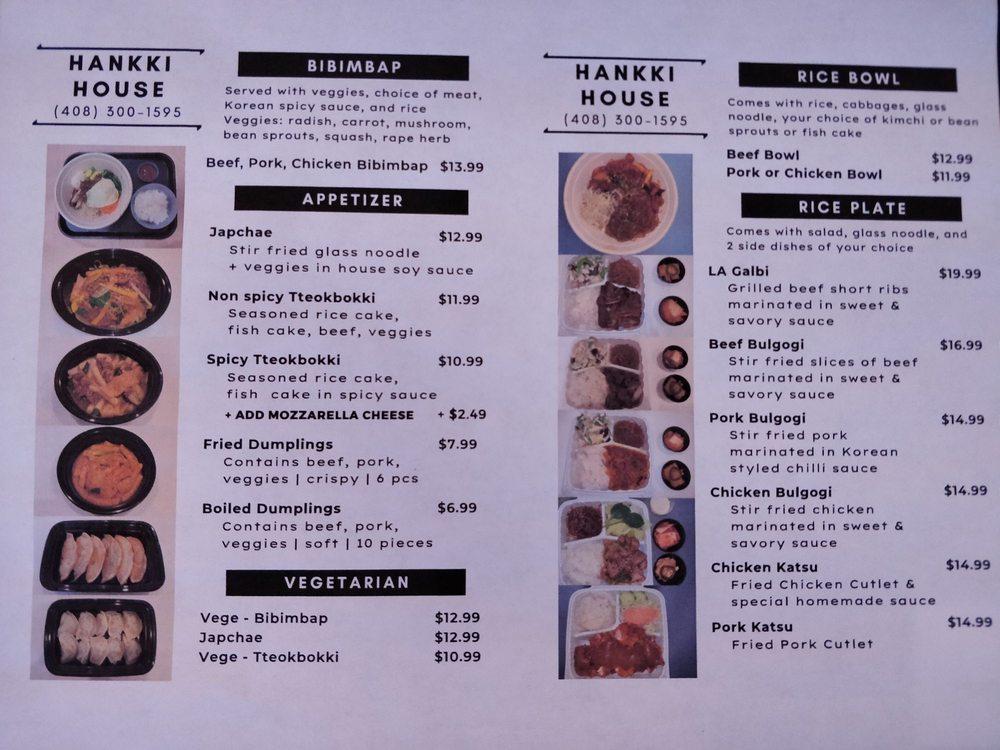 Menu at Hankki House restaurant, San Jose