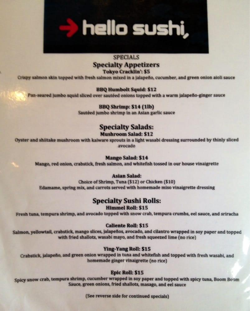 Menu at Hello Sushi restaurant, Baton Rouge, Highland Rd