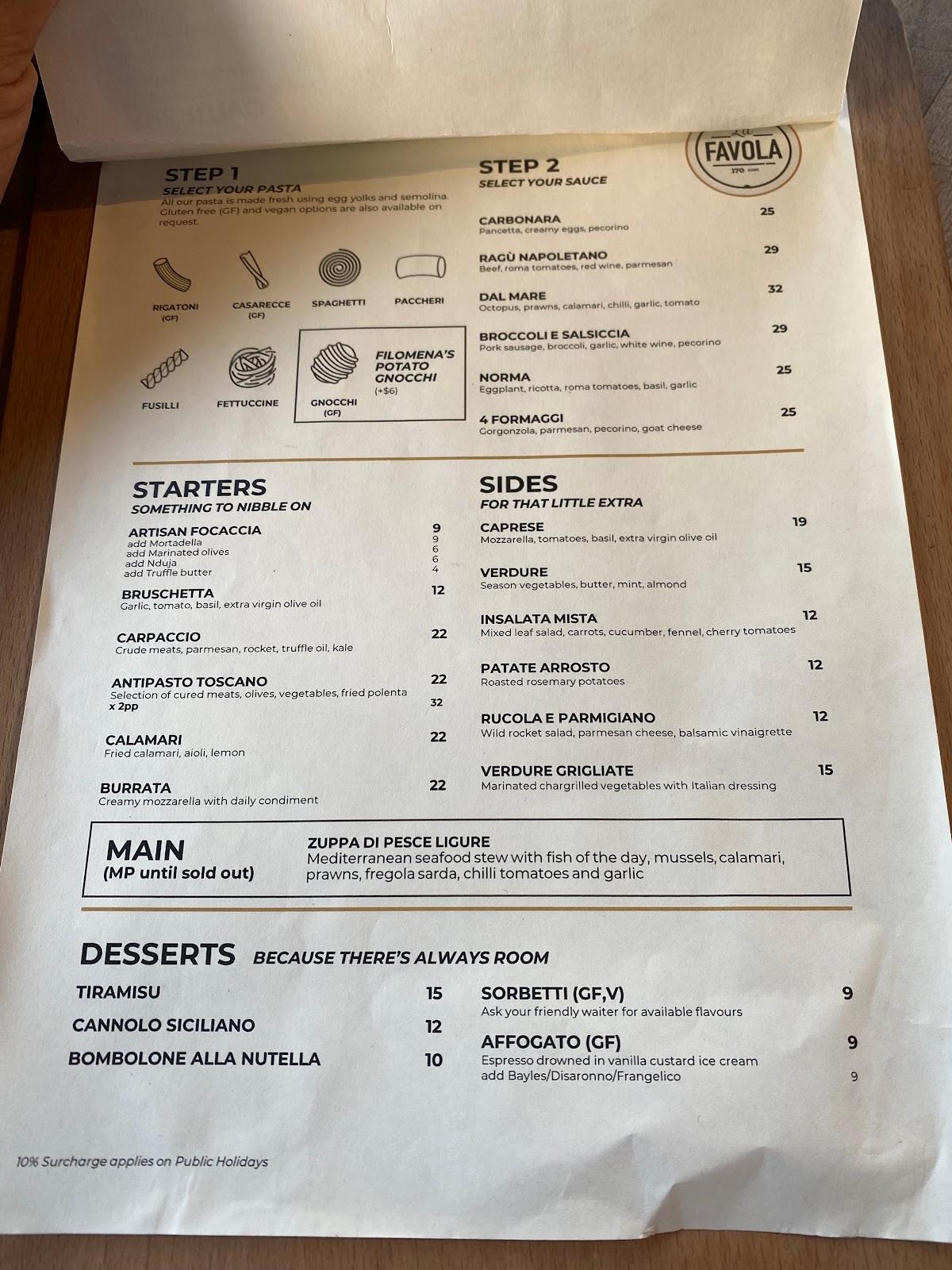 Menu at La Favola - Authentic Italian Newtown restaurant, Newtown