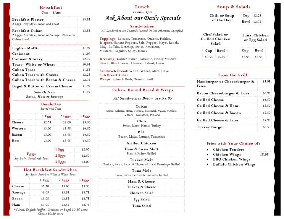 Menu at Royal Cafe, Tampa, N Lois Ave