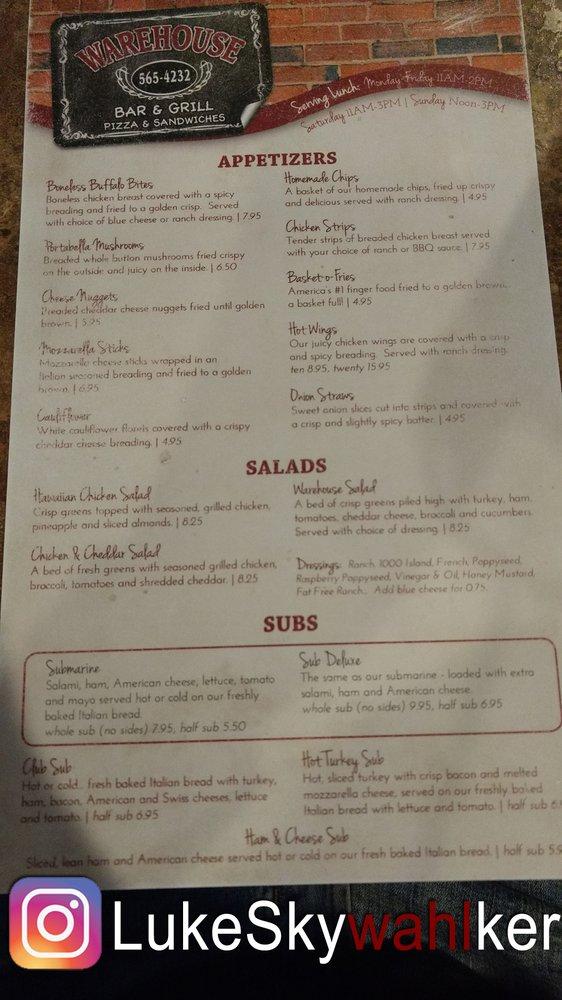 Menu at The Warehouse pizzeria, Hanna City, 307 N Main St