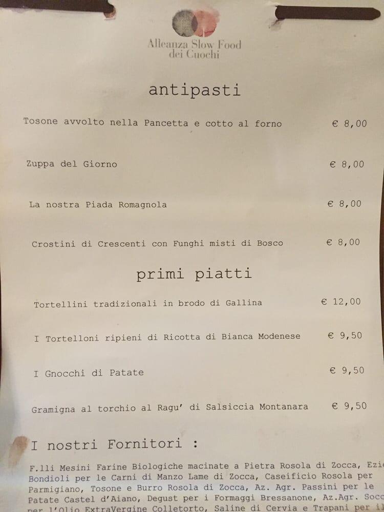 Menu at Trattoria di Via Serra restaurant, Bologna, Via Luigi Serra