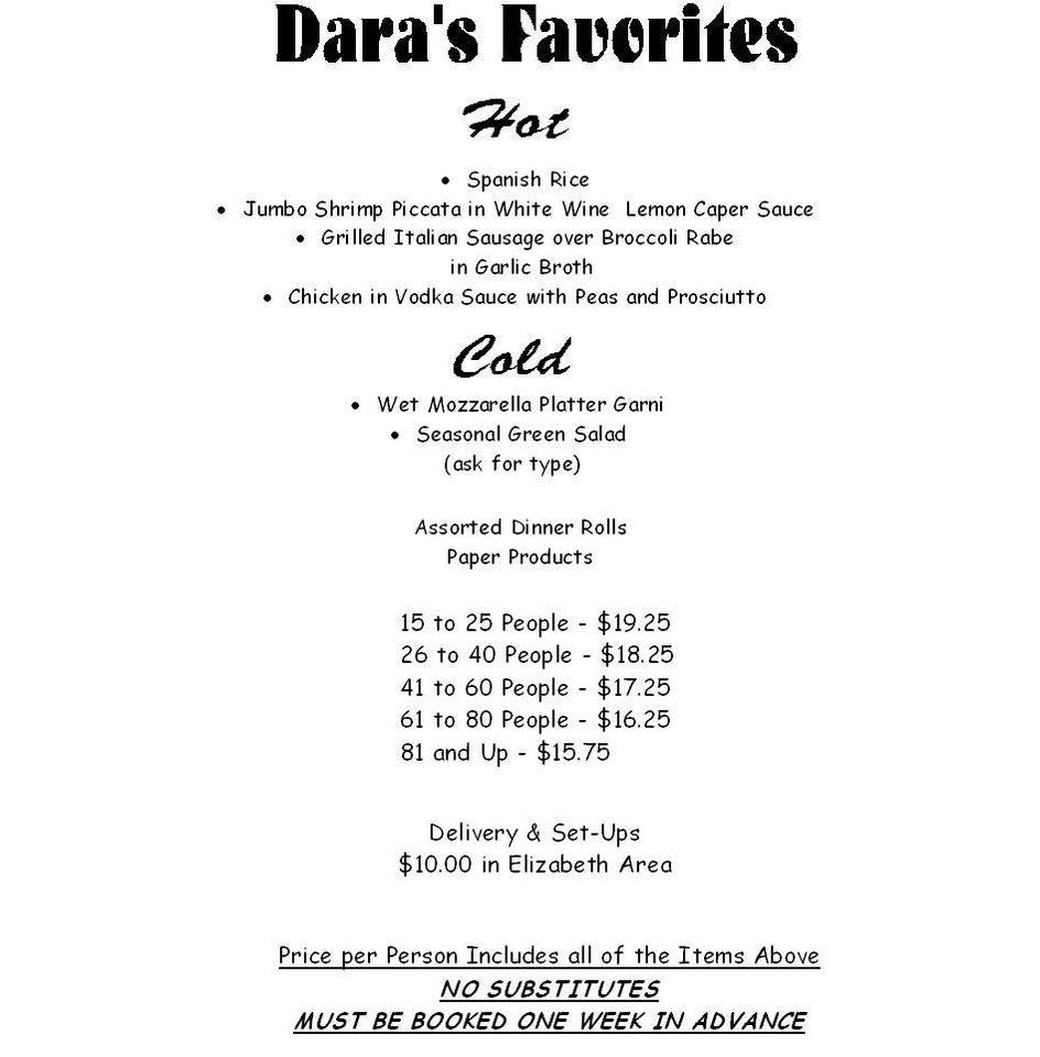 Menu at Dara's Caterers, Elizabeth