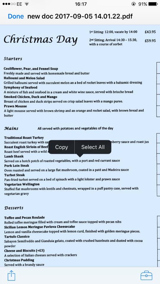 Menu at Figaro restaurant, Beverley