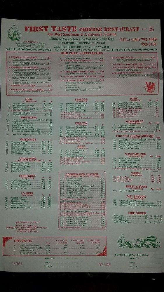 Menu at First taste Chinese restaurant, Danville