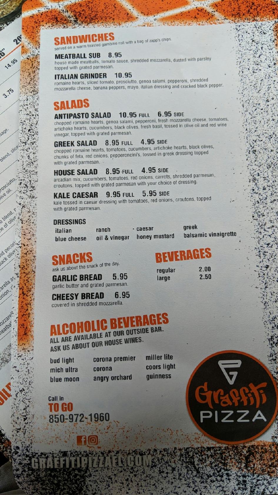 Menu at Graffiti Pizza pizzeria, Pensacola, 210 S Palafox St