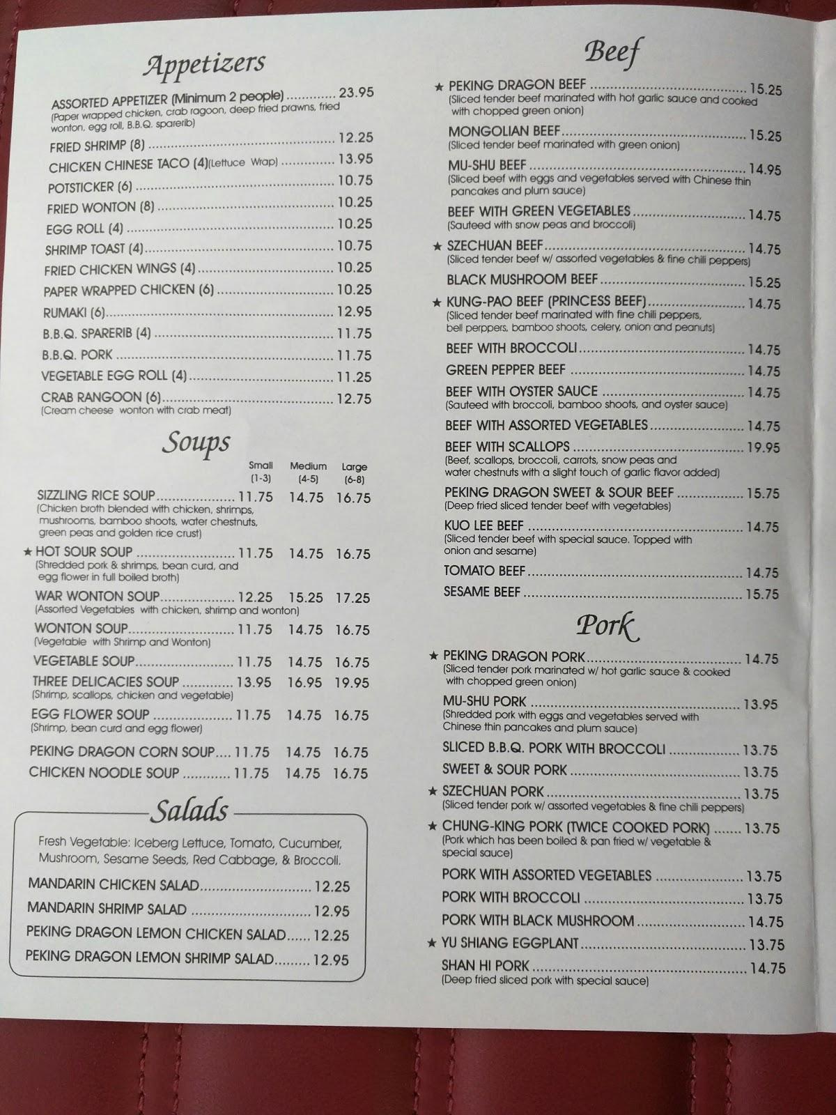 Menu at Peking Dragon Restaurant, Dana Point
