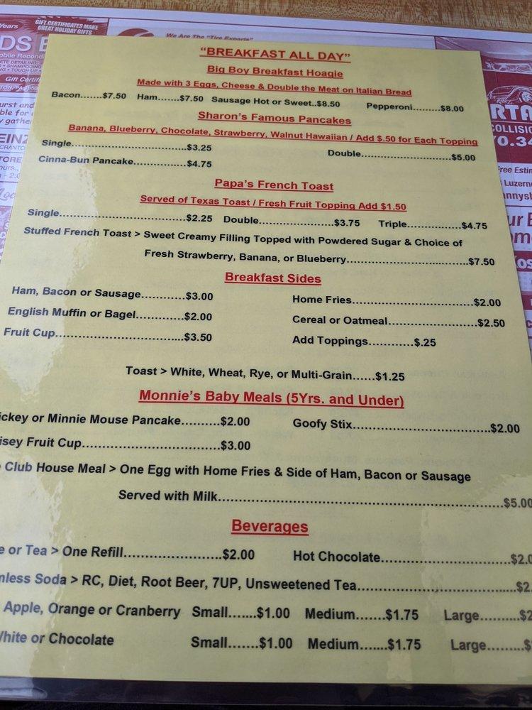 Menu at Sharon's Place restaurant, Scranton