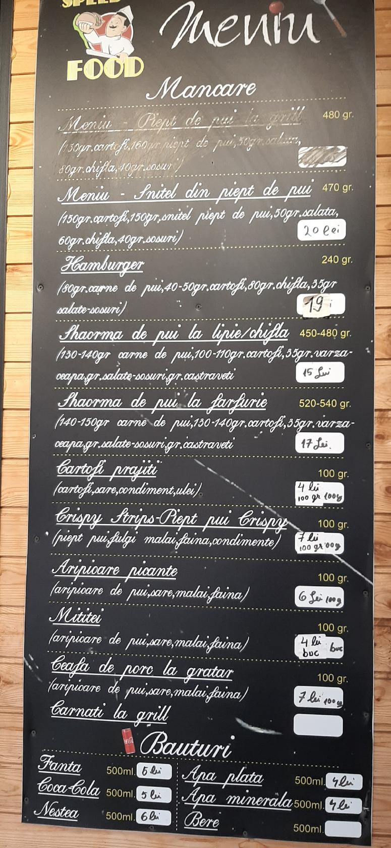 Menu at Speed Food, Dej