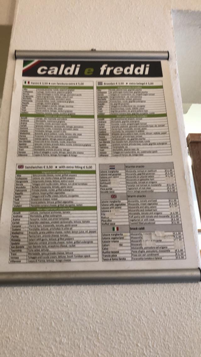Menu at Caldi e freddi, Amsterdam