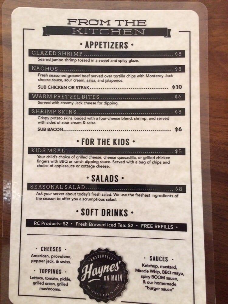 Menu at Haynes on Main pub & bar, Mackinaw
