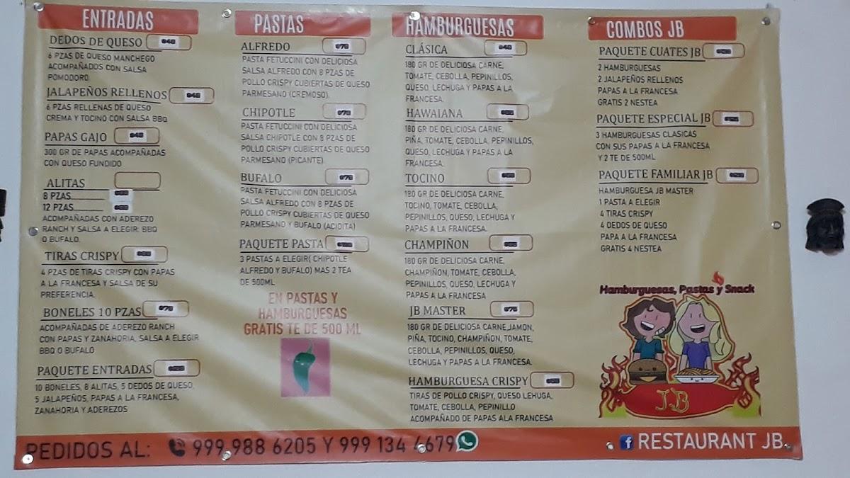 Menu at JB Pastas, Hamburguesas y Snack restaurant, Merida