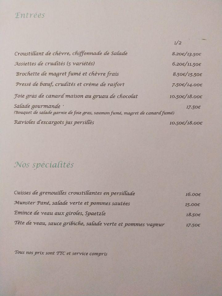 Menu au Le Wiener Wald restaurant, Bootzheim