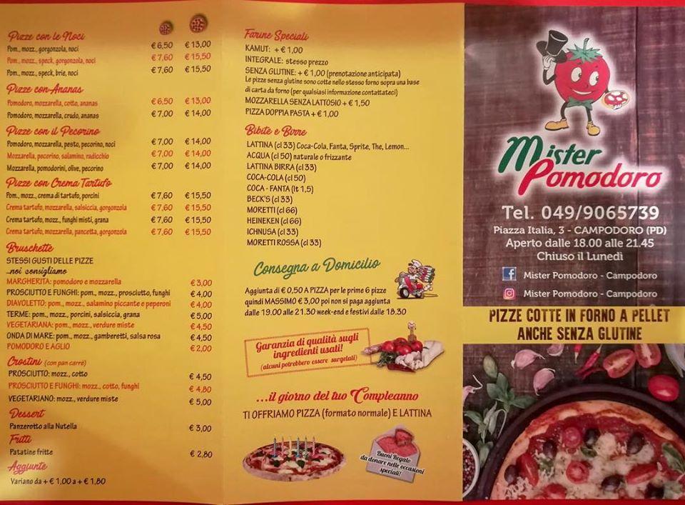 Menu at Mister Pomodoro Campodoro pizzeria, Campodoro