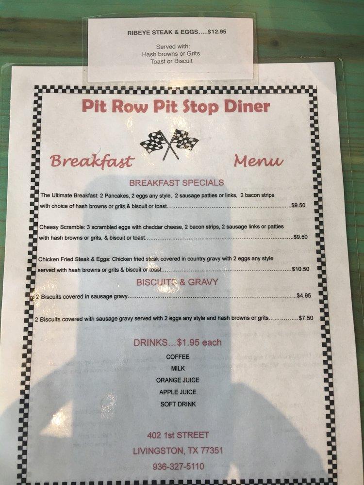 Menu at Pit Row Pit Stop BBQ, Livingston