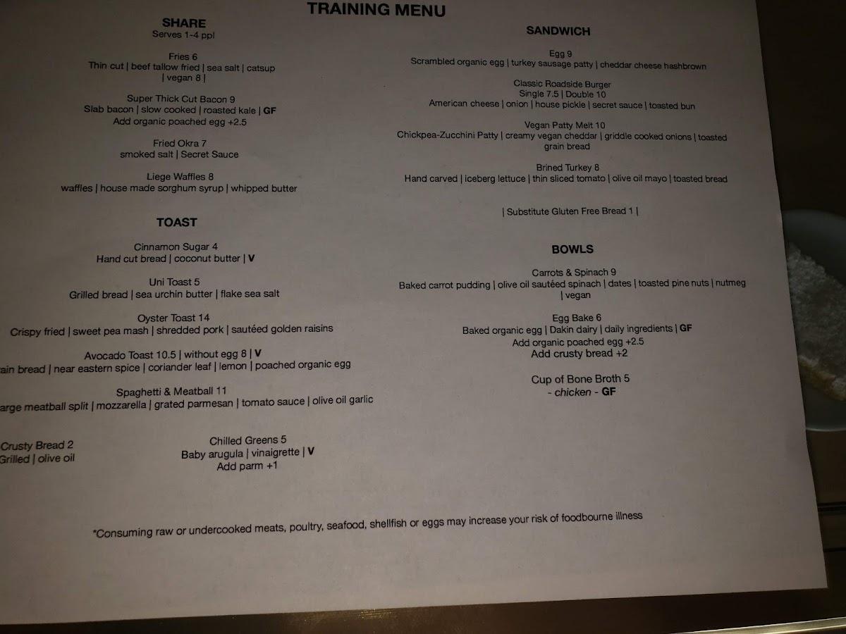 Menu at The Overton cafe, Sarasota