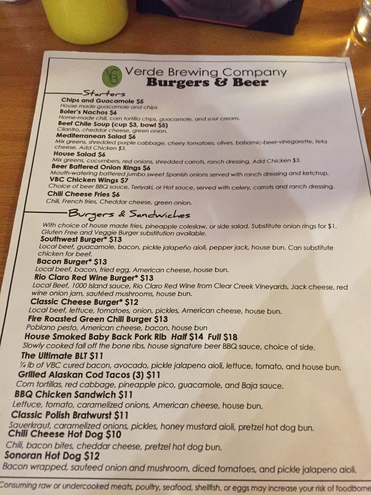 Menu at Verde Brewing Company pub & bar, Camp Verde, 724 Industrial Dr #7a