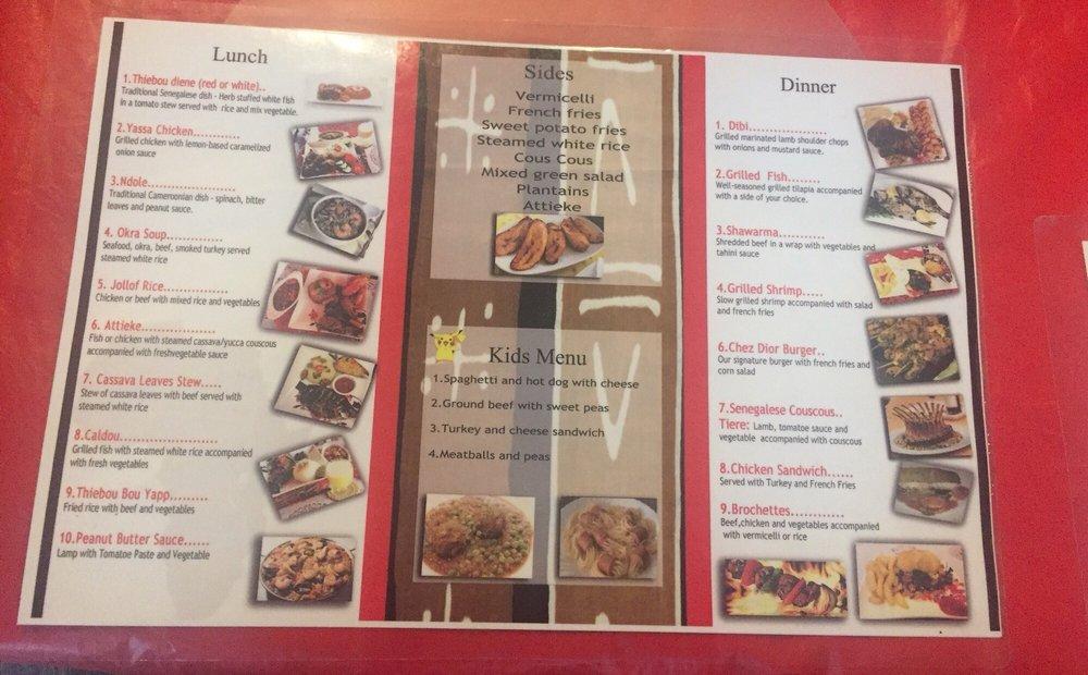 Menu at Chez Dior restaurant, Hyattsville