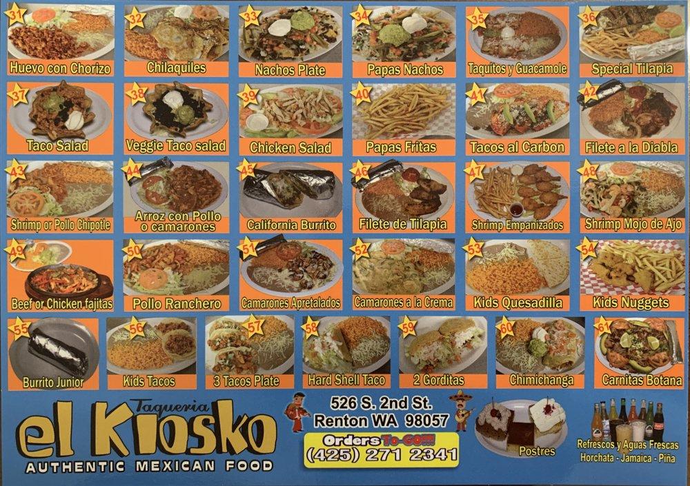 Menu at El Kiosko restaurant, Renton, 526 S 2nd St