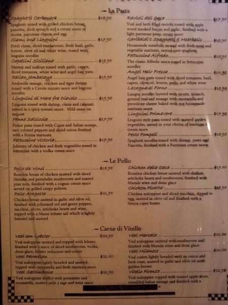 Menu at Garibaldi's Italian Kitchen restaurant, Carson City