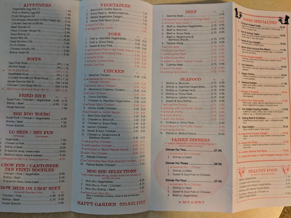 Menu at Happy Garden Chinese Restaurant, Appleton