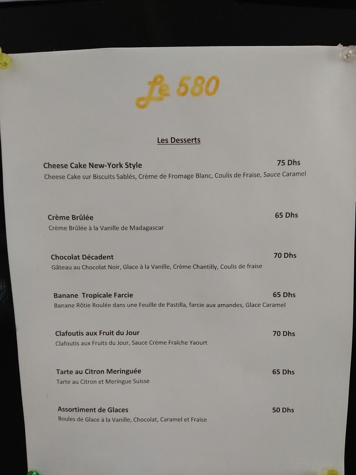 Menu at Le 580 Restaurant, Kenitra