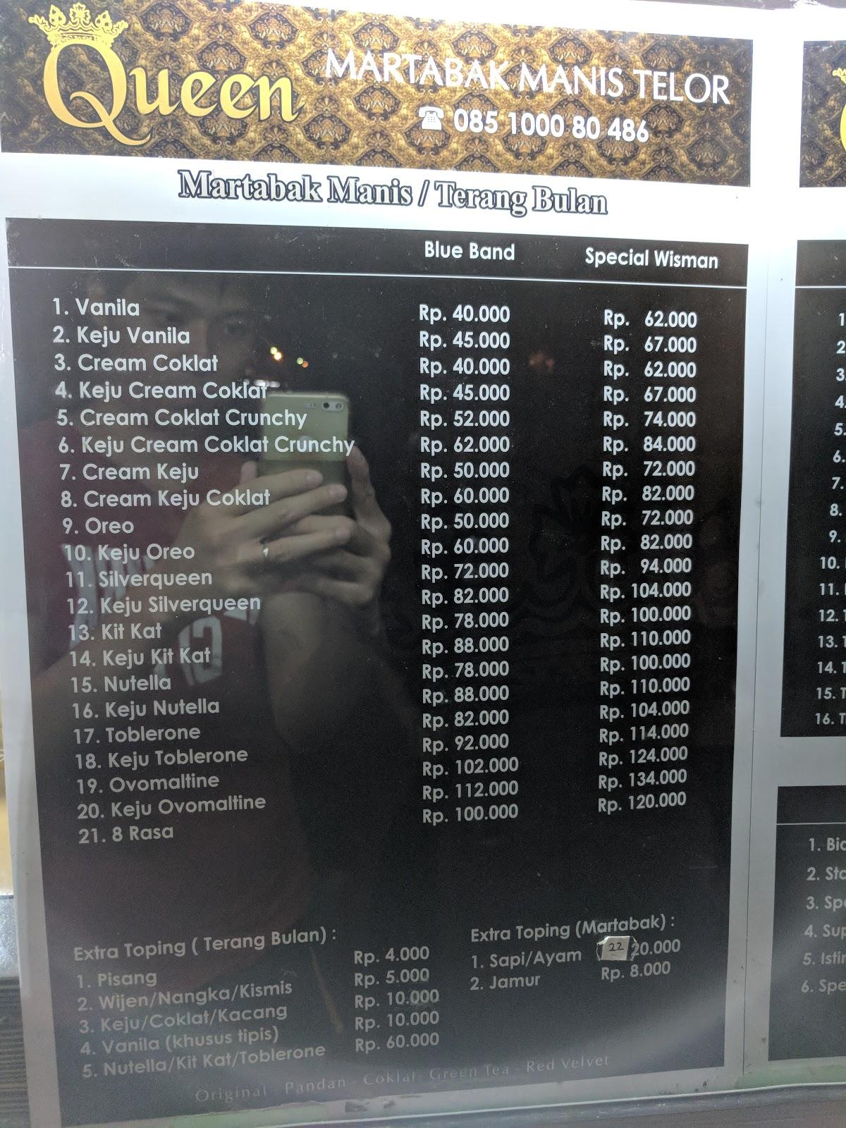 Menu at Martabak Queen restaurant, Makassar