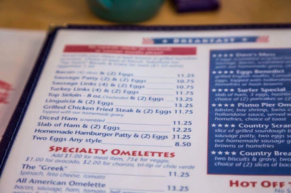 Menu at Penny's All American Cafe, Pismo Beach, Price St