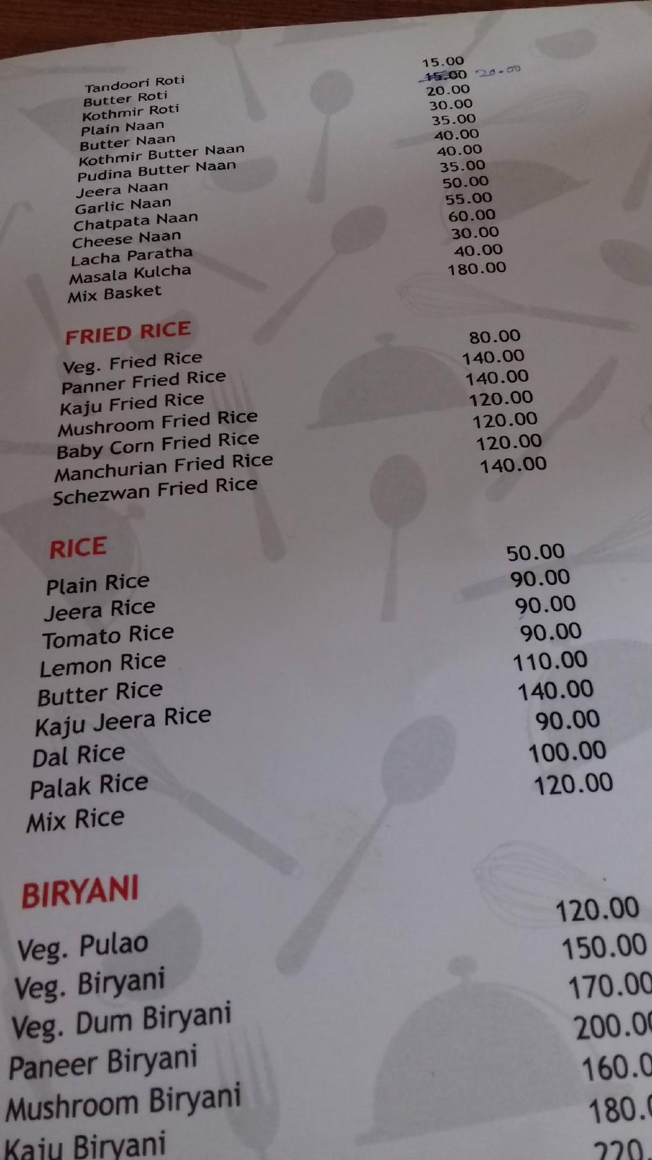 Menu at Rajasthan Dhaba, Hyderabad, 6-10-413