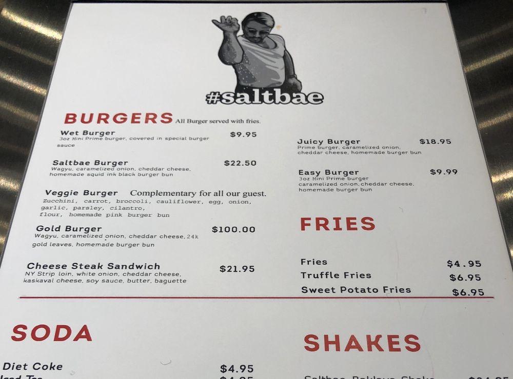Menu at Saltbae Burger New York restaurant, New York City