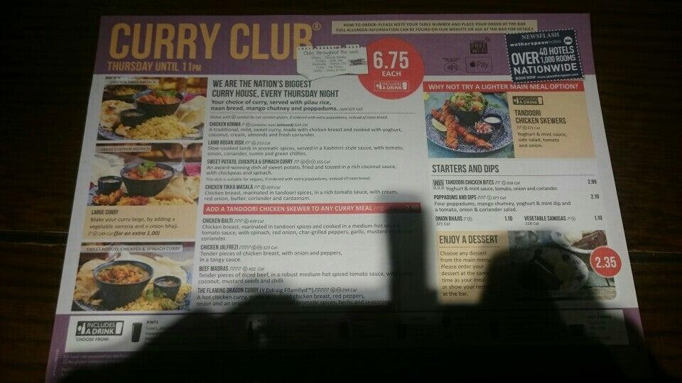 Menu at The Tilly Shilling - JD Wetherspoon pub & bar, Farnborough