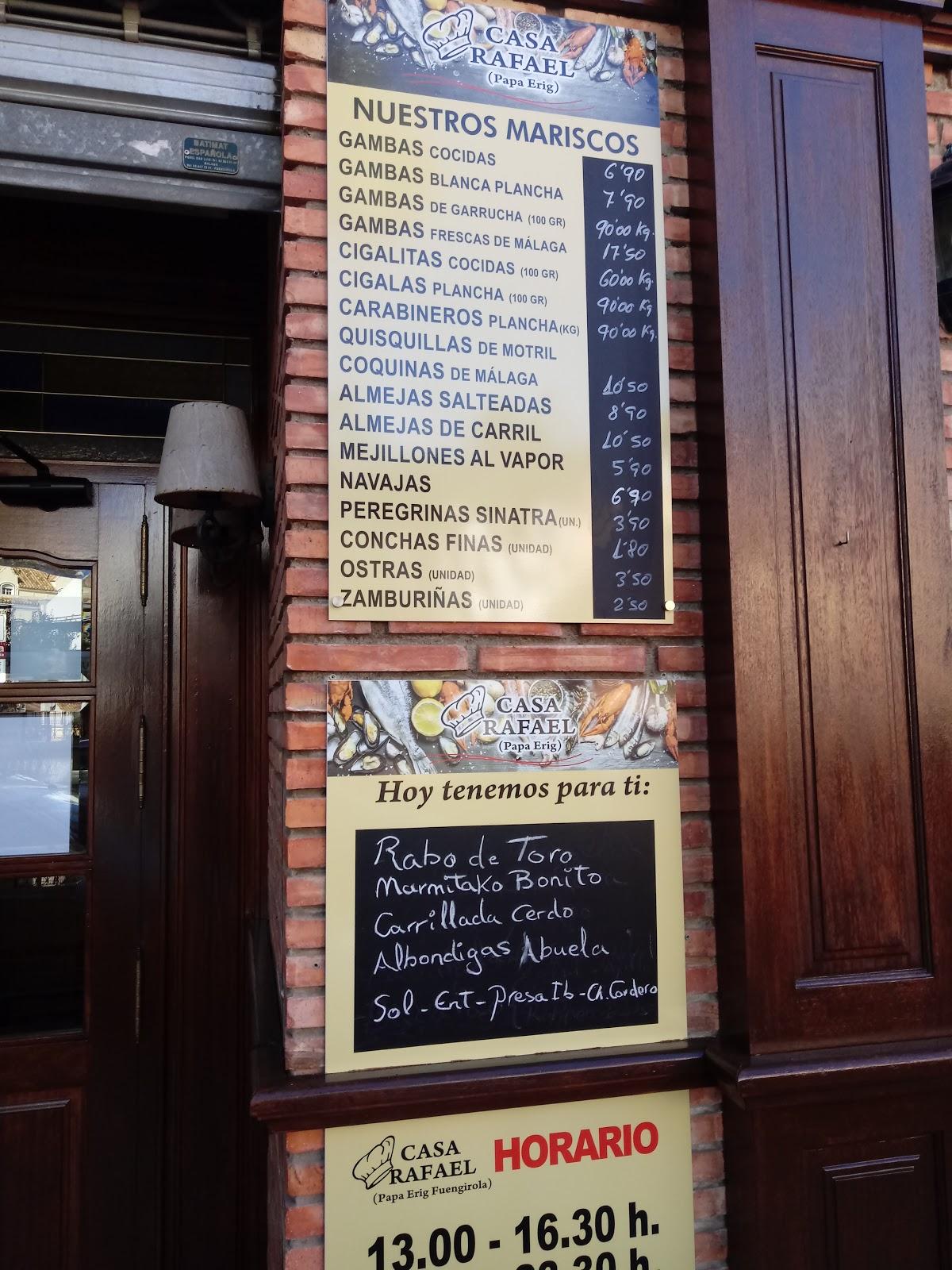Menu at Casa Rafael Papa Erig Fuengirola restaurant, Fuengirola