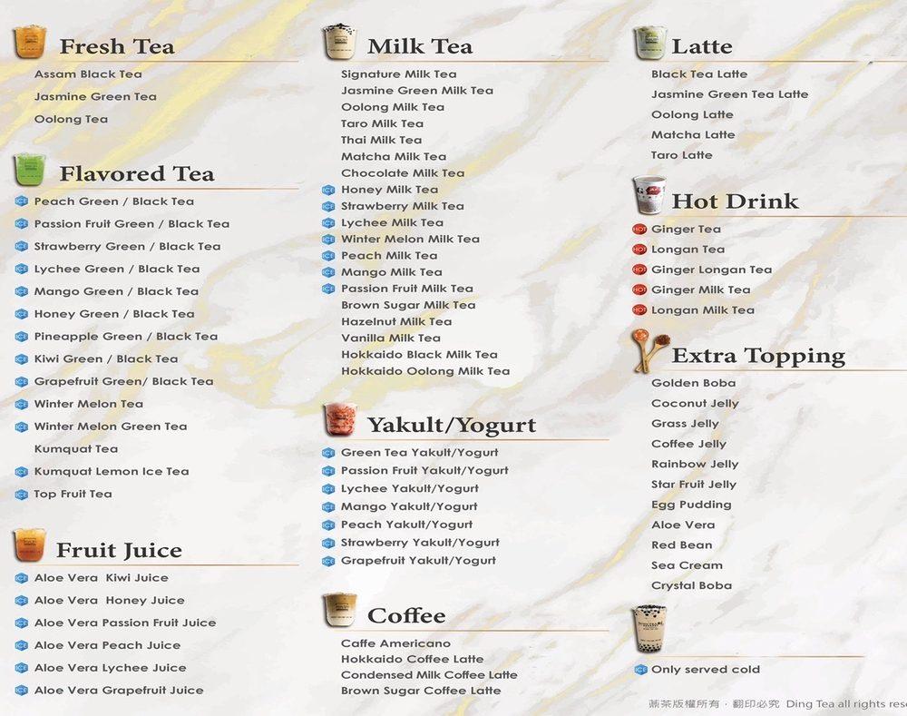 Menu at Ding Tea Charlotte pub & bar, Charlotte