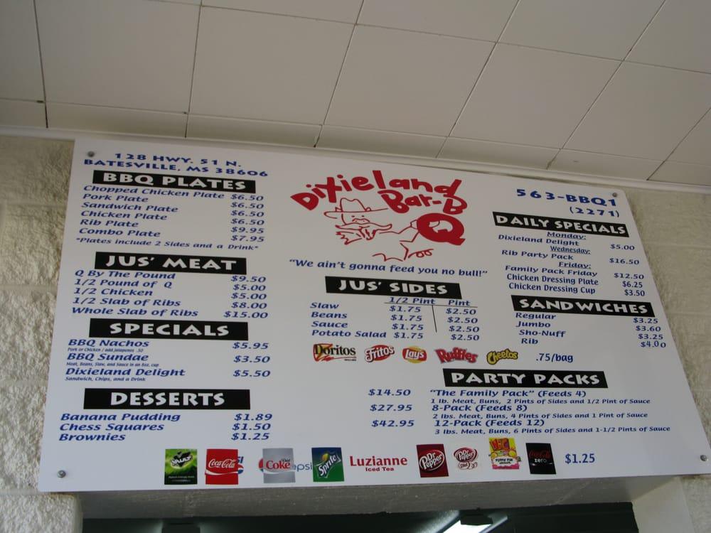 Menu at Dixieland Bar-B-Q, Batesville