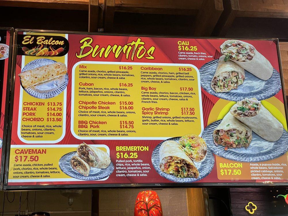 Menu at El Balcon restaurant, Bremerton