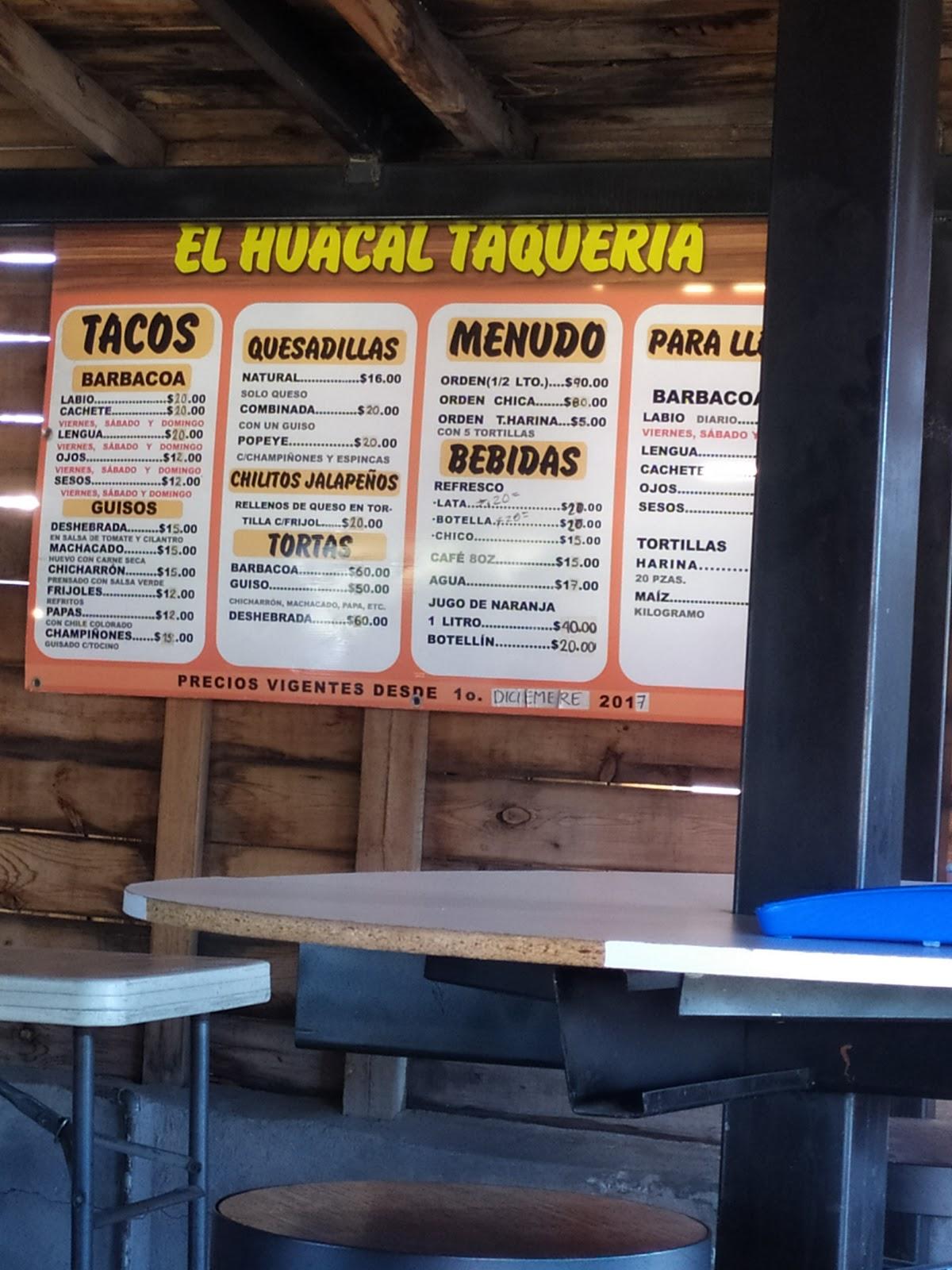 Carta del restaurante El Huacal, Saltillo