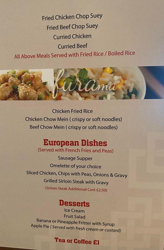 Menu at Furama Cantonese Restaurant, Antrim