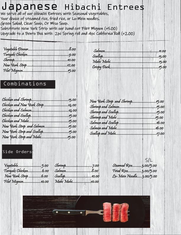 Menu at Kumo Japan restaurant, Fairmont