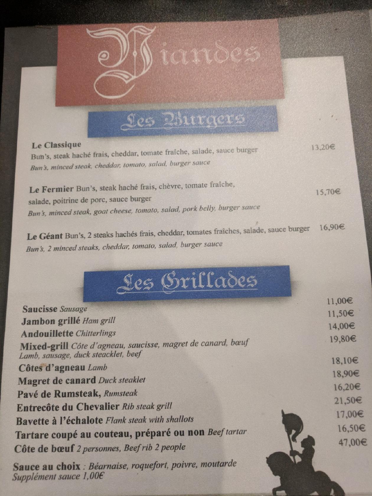 Menu at La Table Ronde restaurant, Dol-de-Bretagne