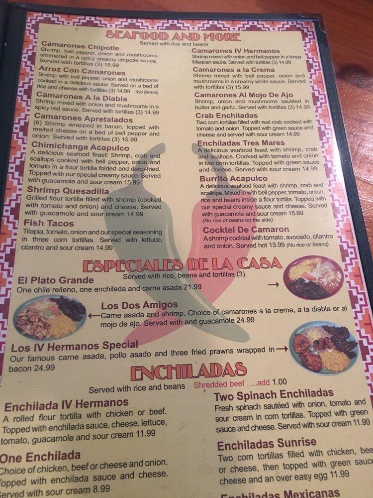 Menu at Los IV Hermanos restaurant, Ocean Shores