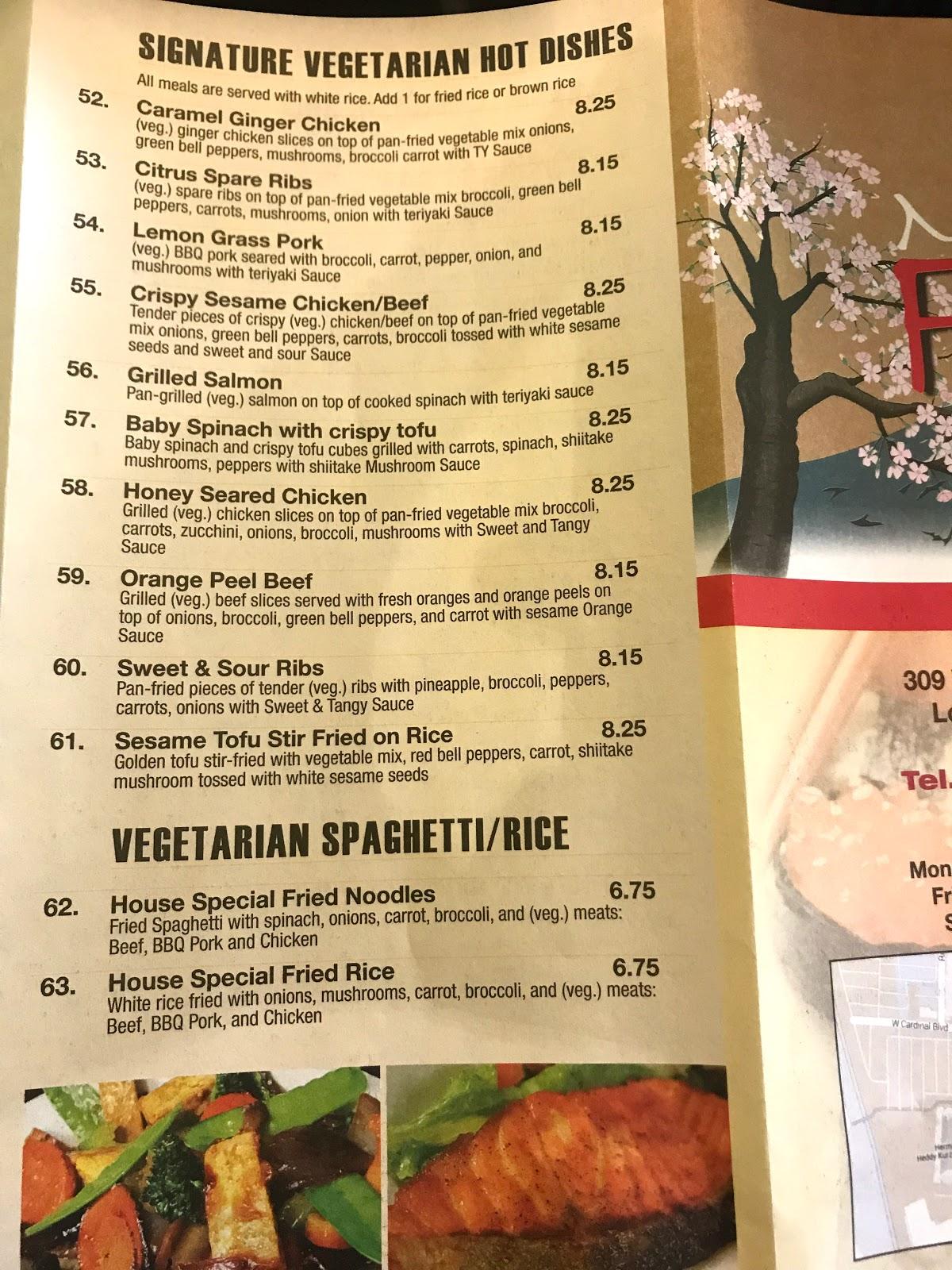 Menu at Mt. Fuji restaurant, Louisville