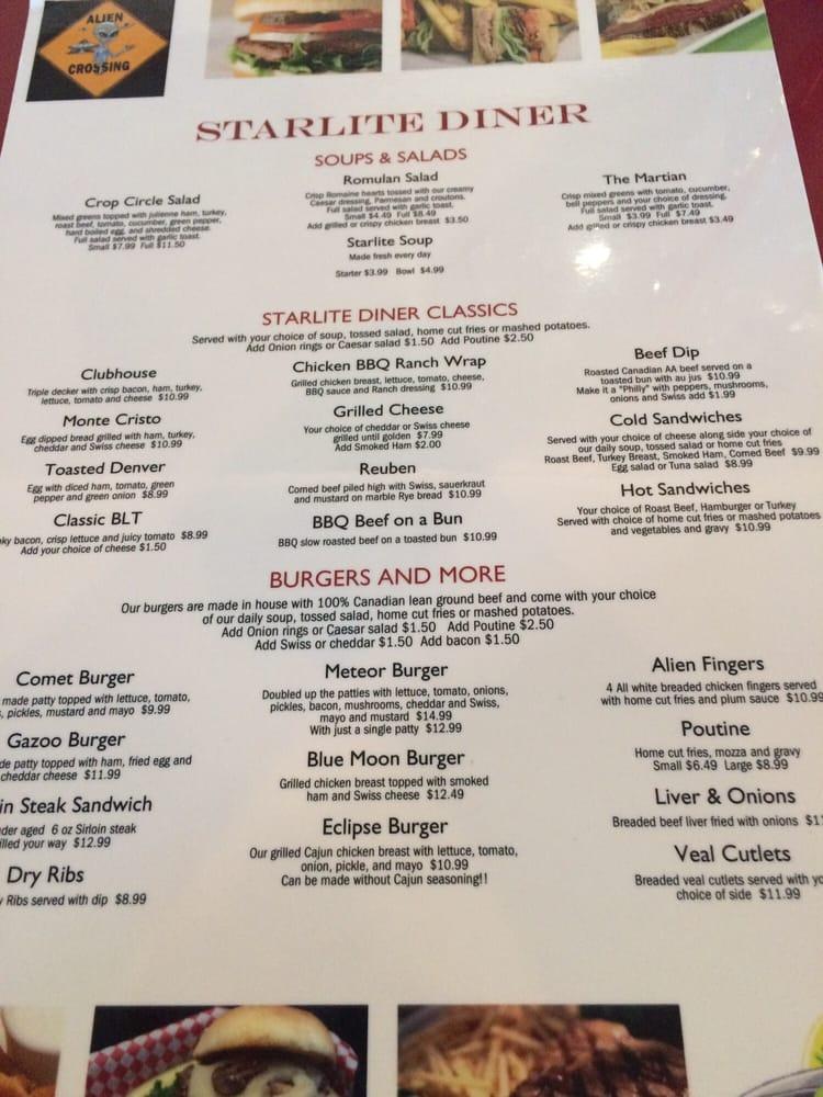 Menu at Starlite Diner Car restaurant, Bowden