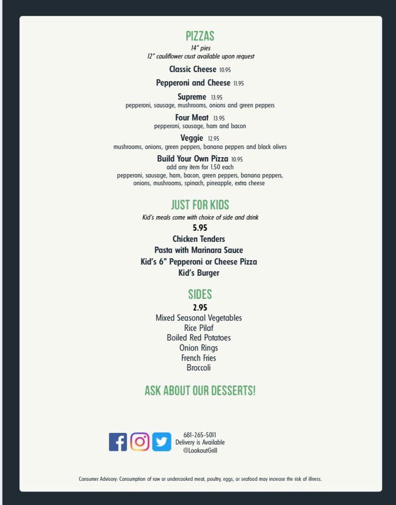 Menu at The Lookout Bar & Grill at Eagle View, Charleston
